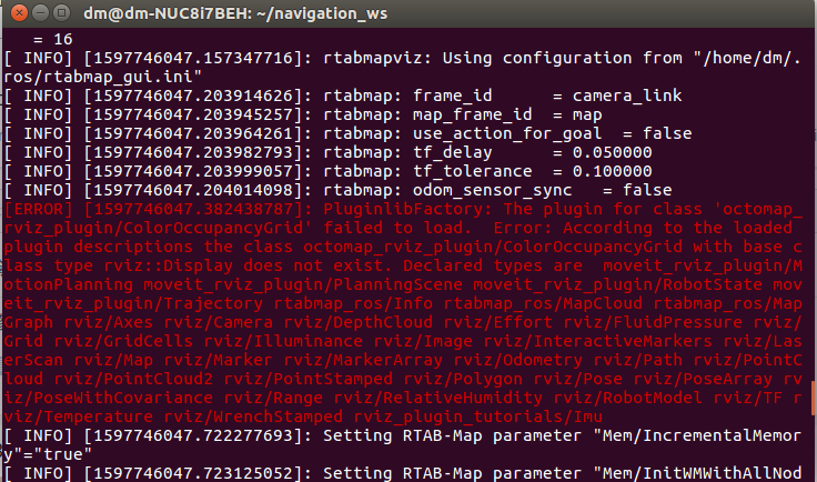 运行rtabmap时报错PluginlibFactory: The plugin for class ‘octomap_rviz_plugin/ColorOccupancyGrid ...