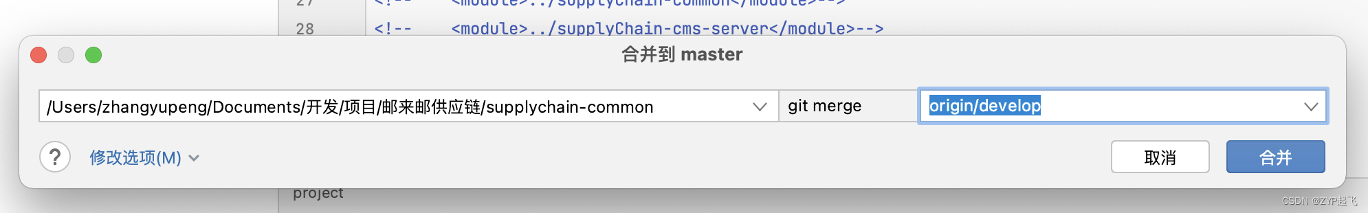Idea分支合并到主干 Idea中要合并到master分支是要切换到master还是切换到自己的分支 Csdn博客