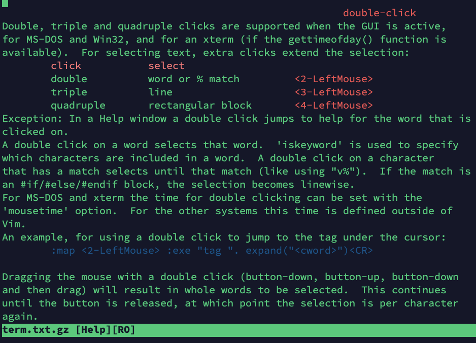 GVIM - 左键双击、左键三击、左键四击默认的功能、以及定制方法_gvim选中单词-CSDN博客