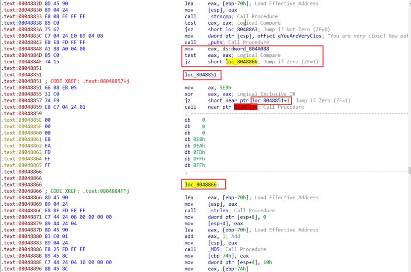 XCTF-攻防世界CTF平台-Reverse逆向类——54、echo-server（Linux32位ELF文件、花指令混淆反汇编）_you are very close! now patch ...