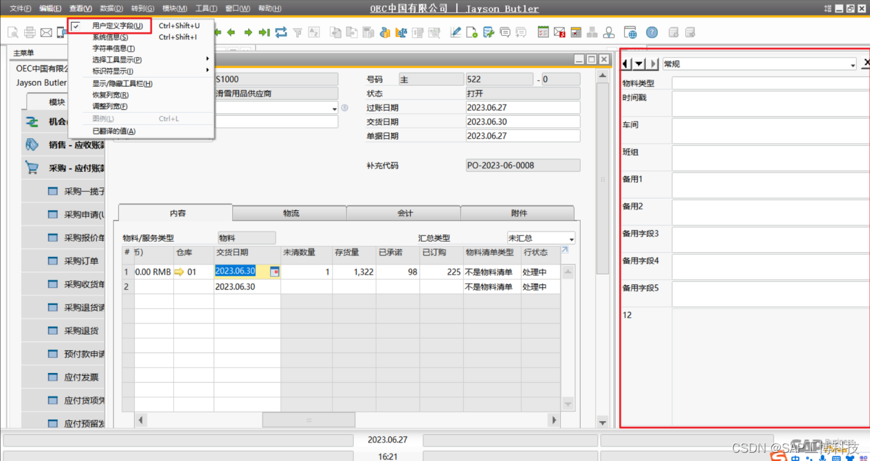 SAP B1操作教程：如何进行自定义字段位置设置_如何修改sap b1的系统默认模式-CSDN博客