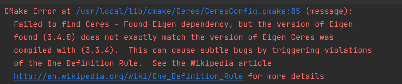 Found Eigen dependency, but the version of Eigen……编译问题解决_failed to find ceres - found eigen ...