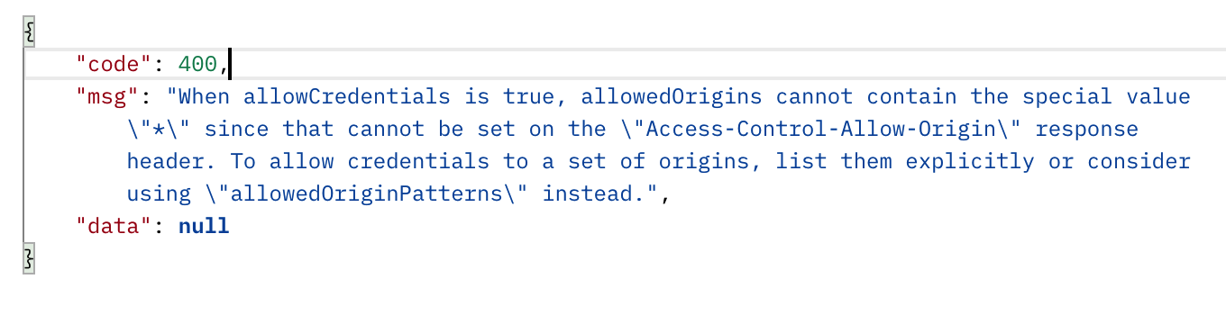 报错：When allowCredentials is true, allowedOrigins cannot contain the special value-CSDN博客