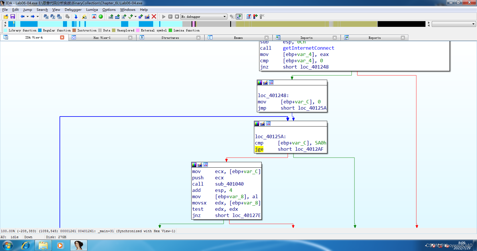 恶意代码分析实战5-6章课后题_view->graphs->user xrefs chart-CSDN博客