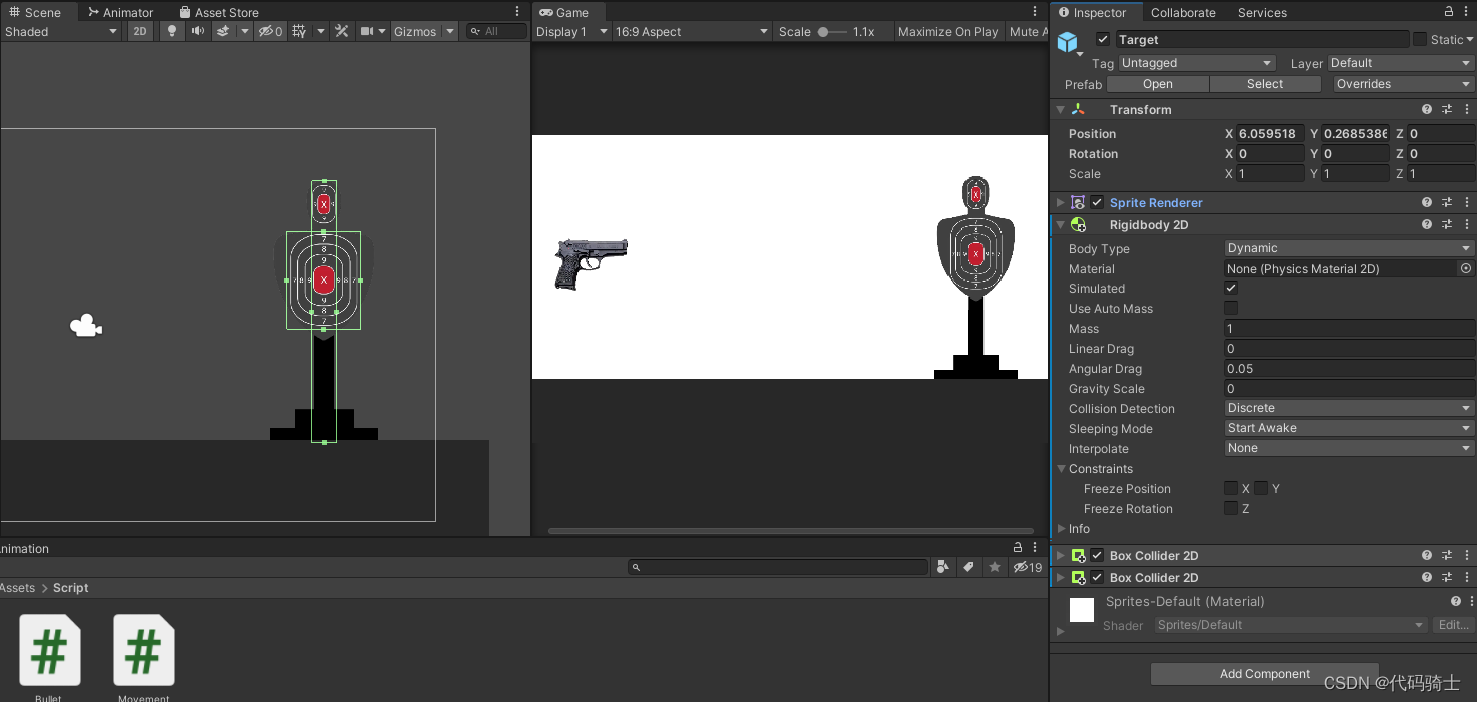 Unity笔记（10）：SHOOT GAME EXAMPLE【2D】_shoot函数返回false效果-CSDN博客