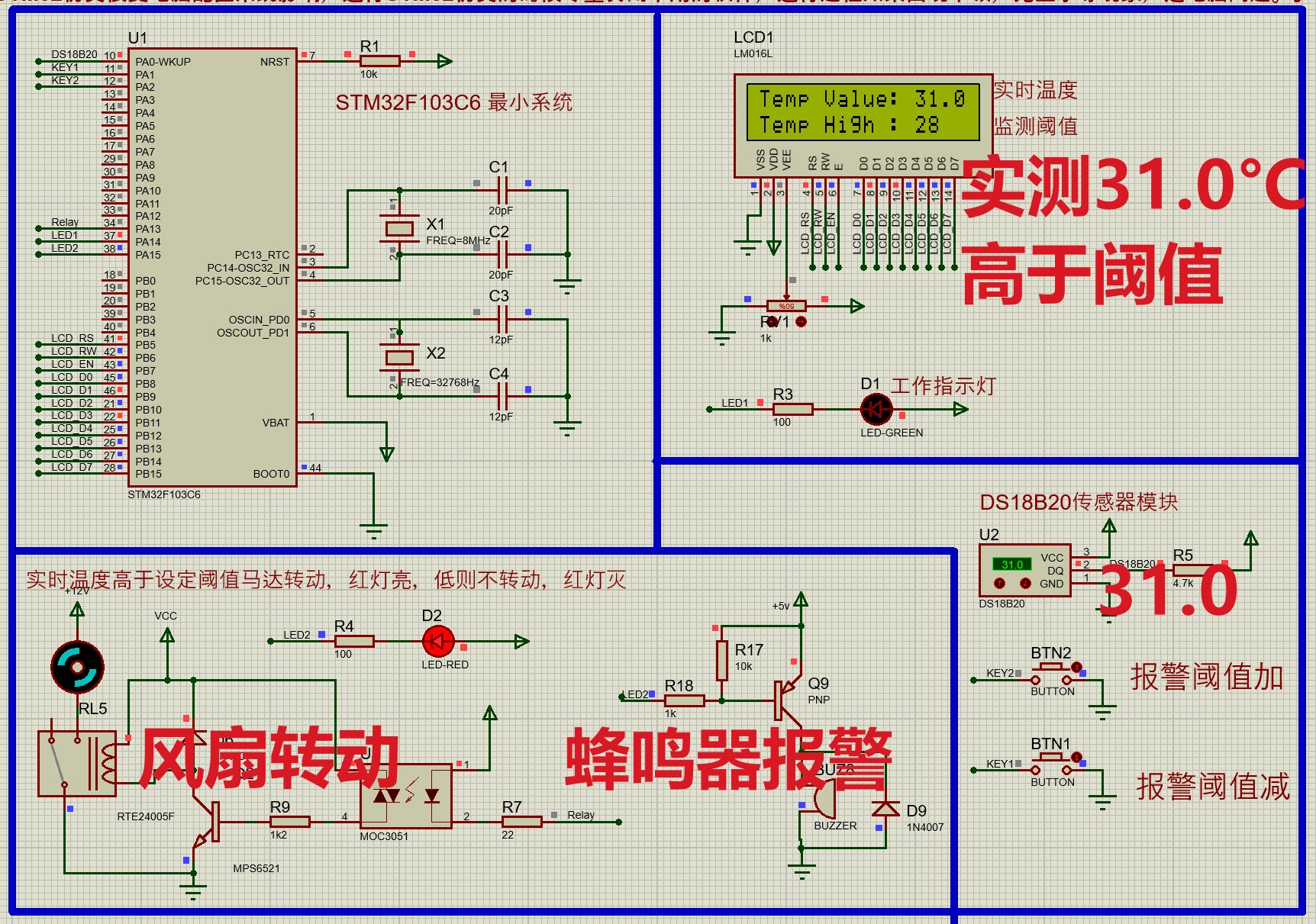 基于STM32单片机DS18B20温度监控报警proteus仿真设计_利用proteus实现一个较为完整的嵌入式系统,比如基于stm32的温度监控系统,写一个程-CSDN博客