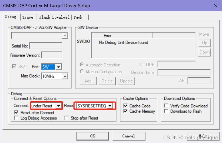 Stm32开发板的第二次下载程序no Debug Unit Device Found Csdn博客