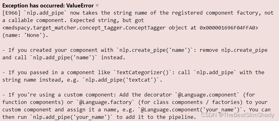 ValueError: [E966] nlp.add_pipe now takes the string name of the registered component factory-CSDN博客