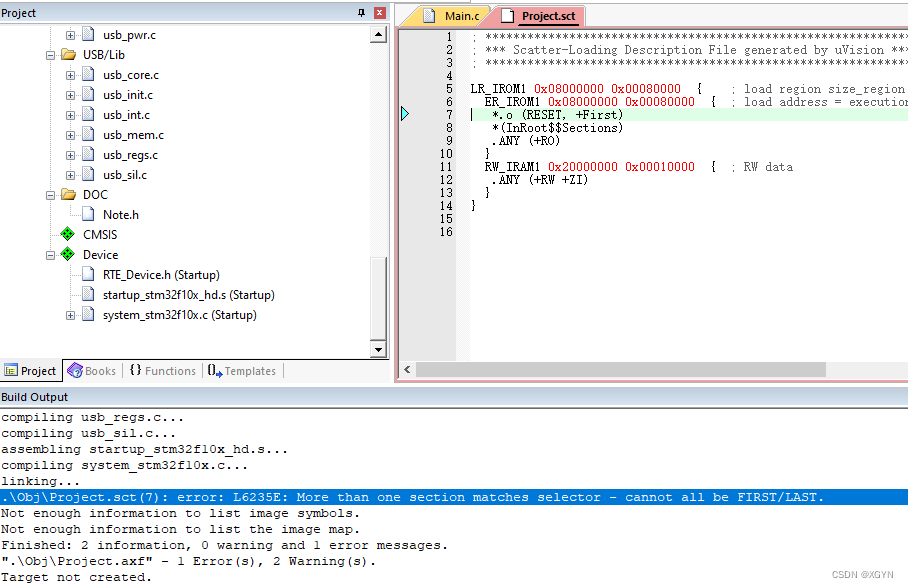 C8T6和ZET6选型更换过程中出现.\Obj\Project.sct(7): error: L6235E: More than one ...