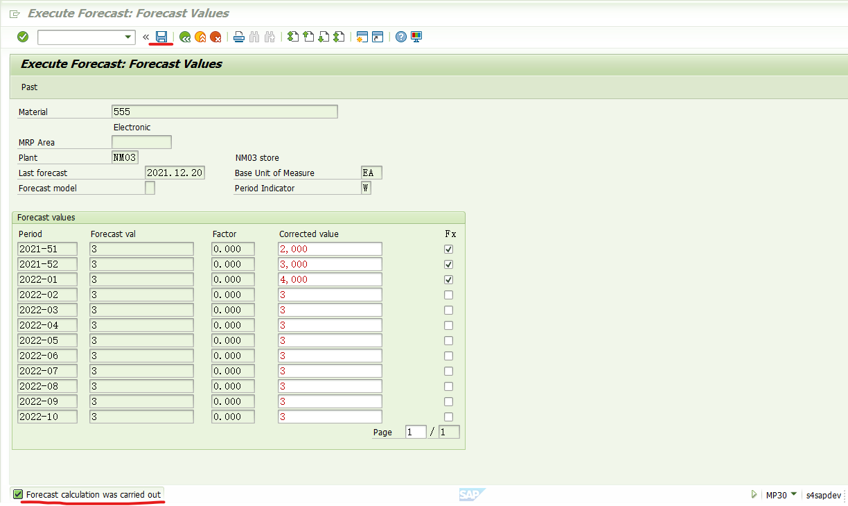 SAP RETAIL MP30为物料Execute Forecast，报错- Status Forecast not defined ...