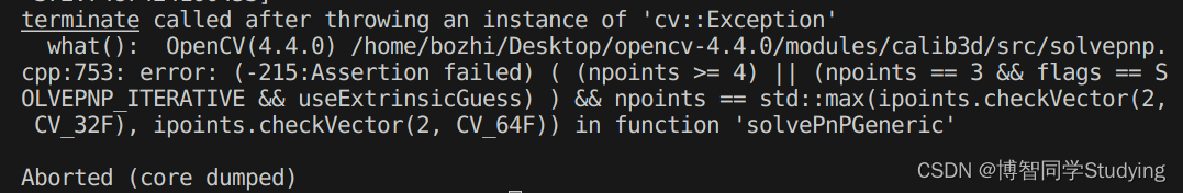C++ solvePnP函数 ( (npoints ＞= 4) || (npoints == 3 && flags == SOLVEPNP_ITERATIVE && useExtrinsic报 ...