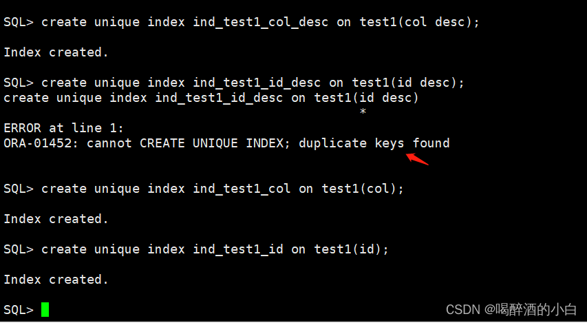 ORA-01452: cannot CREATE UNIQUE INDEX； duplicate keys found_ora-01452: cannot create unique ...