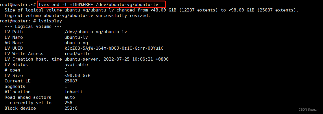VM虚拟机Ubuntu 22.04 LVM磁盘扩容报错：GPT PMBR size mismatch (104857599 != 209715199) will be corrected by ...