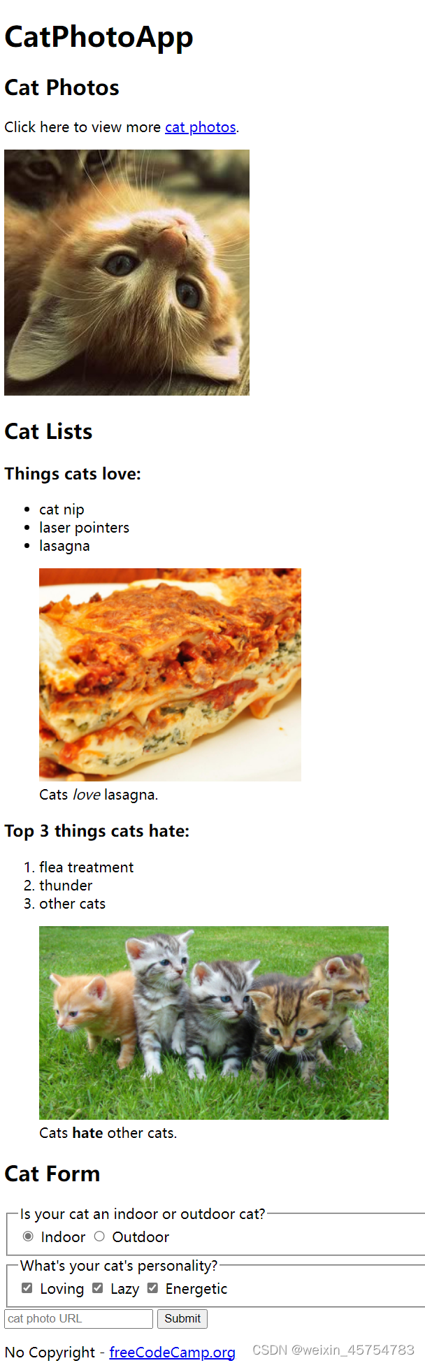 Freecodecamp：通过编写猫咪相册应用学习htmlfreecodecamp猫咪相册答案 Csdn博客
