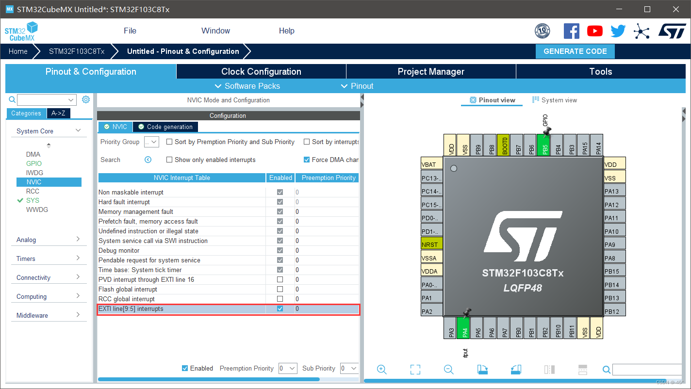Stm32外部中断模式控制灯亮灭stm32 Pb5 Csdn博客 