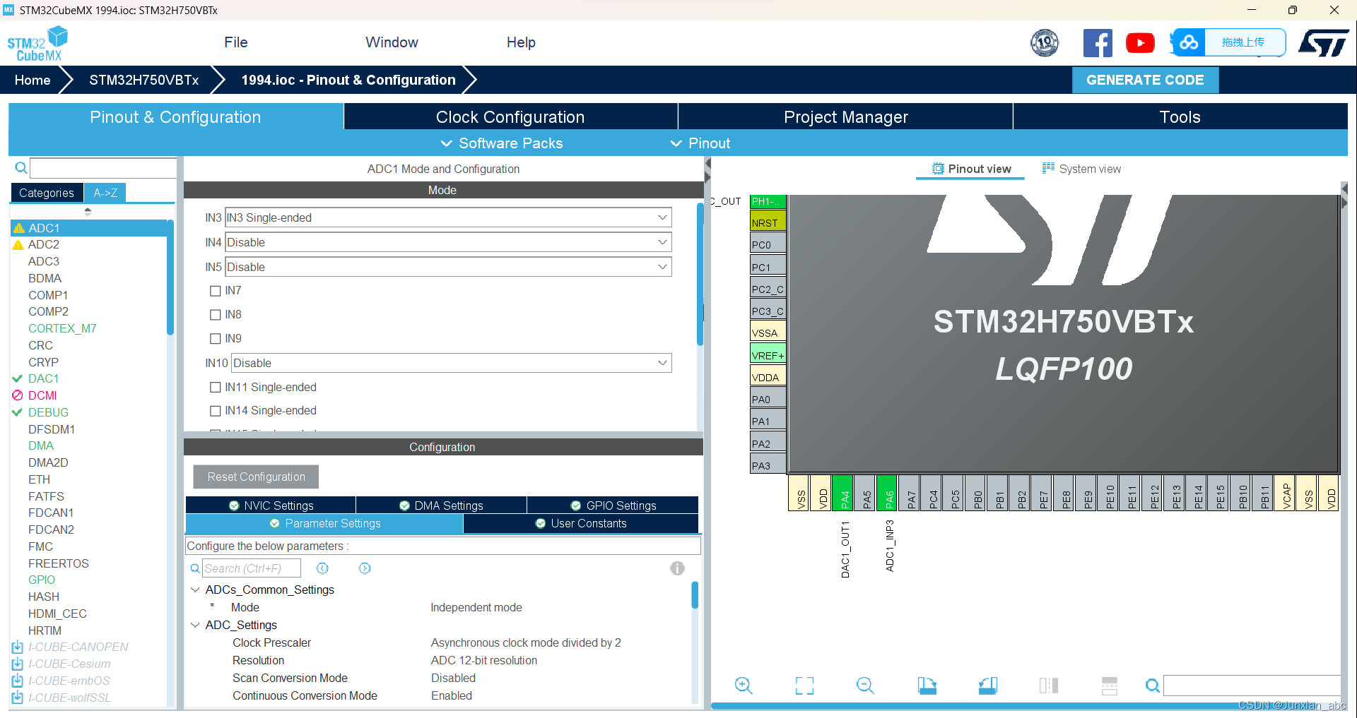 STM32H7的ADC+DMA方式采集电压_stm32h7 adc dma-CSDN博客