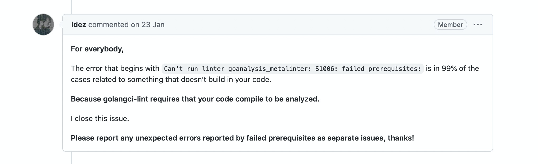 Can‘t run linter goanalysis_metalinter: buildir: failed to load package : could not load export ...