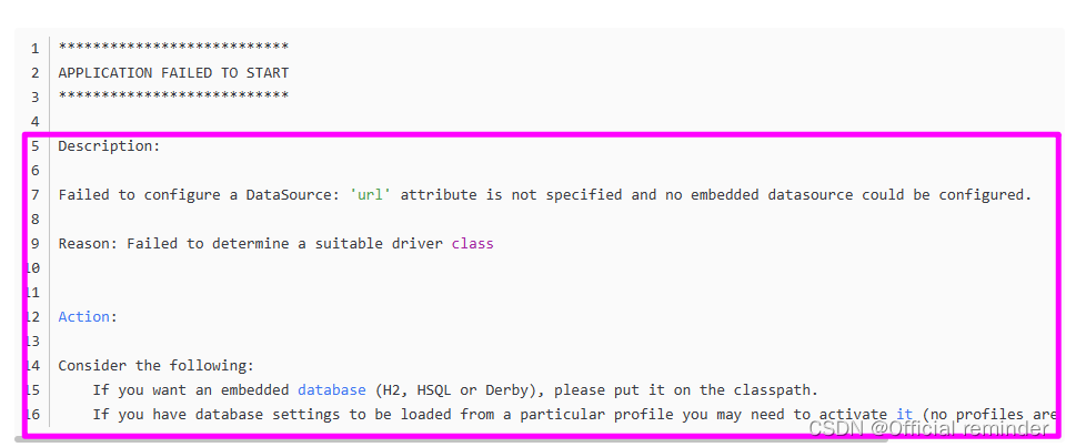 关于报错failed To Configure A Datasource ‘url‘ Attribute Is Not Specified And No Embedded 7296