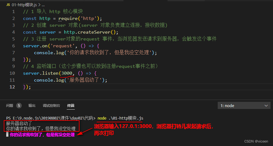 Node学习（三）01-http模块——使用http模块搭建Web服务器-4个步骤-server对象 & 对浏览器的请求做出响应-res ...
