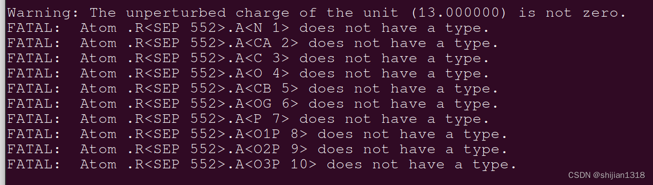 AMBER“FATAL: Atom .R＜SEP 552＞.A＜N 1＞ does not have a type.“_fatal: atom .r .a does not have a ...