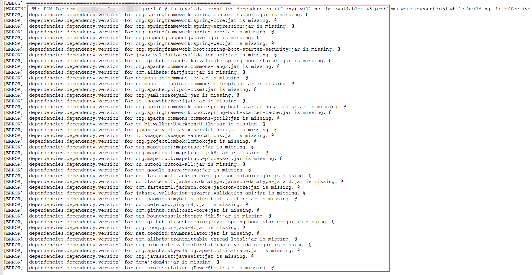 transitive dependencies (if any) will not be available, enable debug logging for more details错误 ...