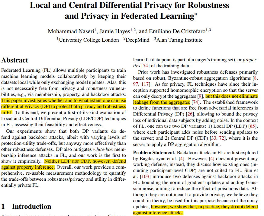 【文献阅读】Local and Central Differential Privacy in FL_local and central differential privacy for ...