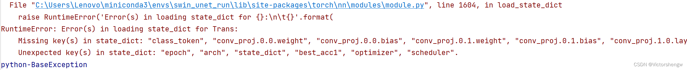 RuntimeError Error s In Loading State dict For Trans Missing Key s In State dict class 