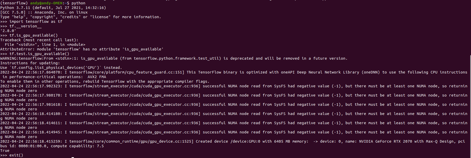 Ubuntu20.04安装tensorflow2.8.0+CUDA11.4_tensorflow cuda11.4-CSDN博客