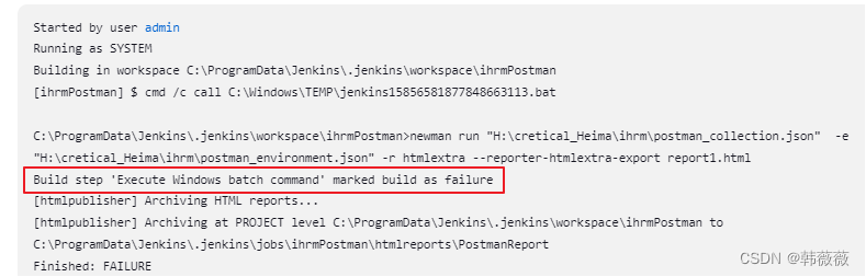 Jenkins postman Build Step Execute Windows Batch Command Marked 