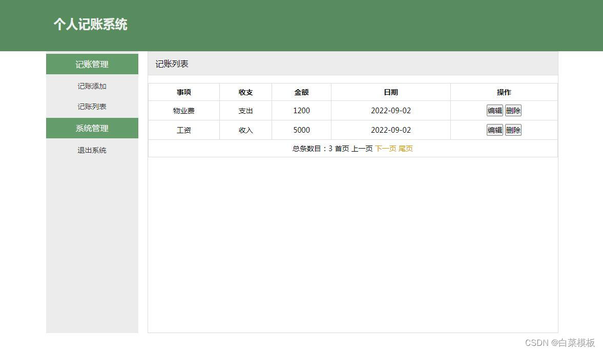 Php Mysql模板个人记账系统 Php记账系统源码 Csdn博客