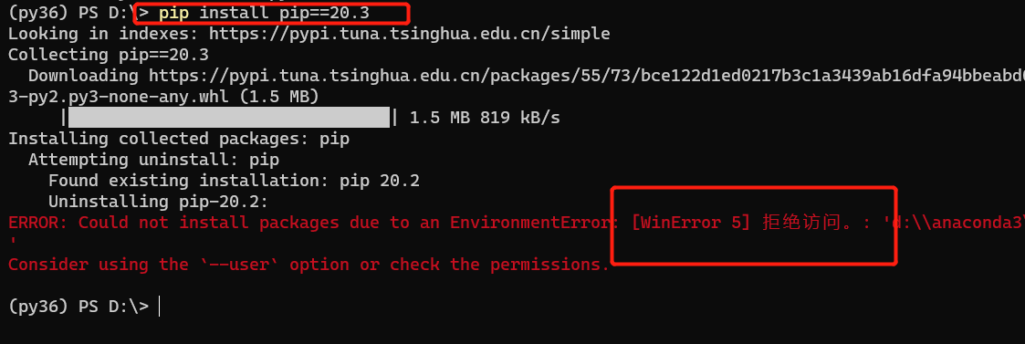 When pip is installed, it appears: WARNING: Retrying (Retry(total=4, connect=None, read=None ...