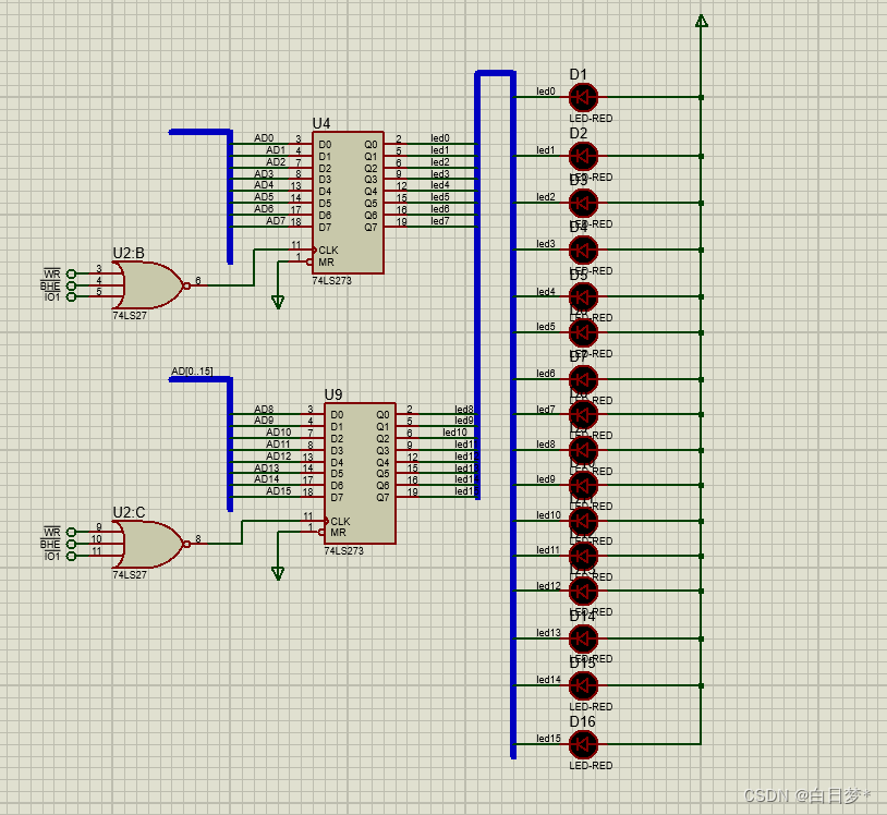 proteus绘制流水灯原理图中74273高低电平出错_proteus交通灯中74273运行有一边标红-CSDN博客