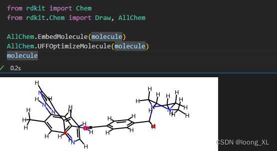 rdkit 力场优化UFFOptimizeMolecule、MMFFOptimizeMolecule；chem3D 3D分子生成；获取分子坐标对象_valueerror: bad ...