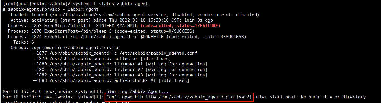 Can‘t open PID file /run/zabbix/zabbix_agentd.pid (yet?) after start-post: No such file or ...