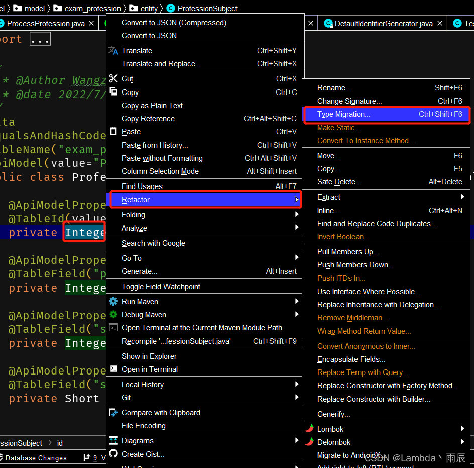 Idea快速修改实体类属性的数据类型_idea自带数据库修改int unsigned-CSDN博客