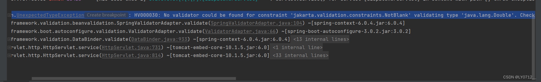 jakarta.validation.UnexpectedTypeException: HV000030: No validator could be found for constraint ...