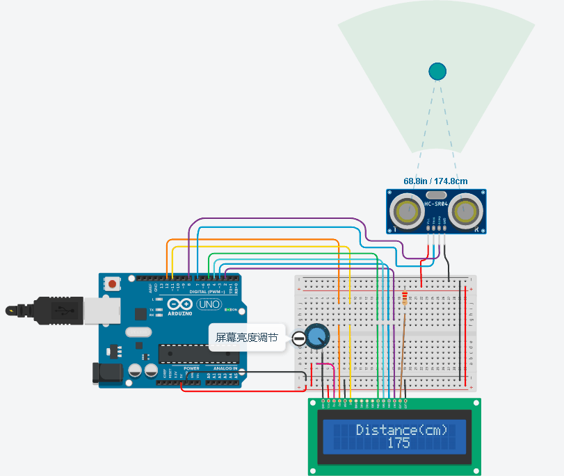 【在线仿真】arduino 超声波测距lcd1602显示arduino用lcd1602液晶显示器，超声波传感器，电位器做一个超声波测距仪 Csdn博客