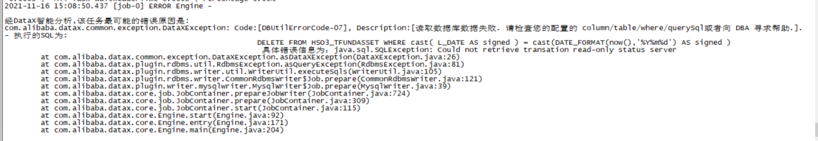 datax mysql-mysql java.sql.SQLException: Could not retrieve transation read-only status server ...