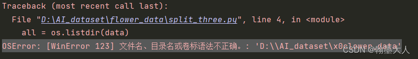 Oserror Winerror 123 文件名、目录名或卷标语法不正确。 ‘daidatasetx0clowerdata‘ Csdn博客