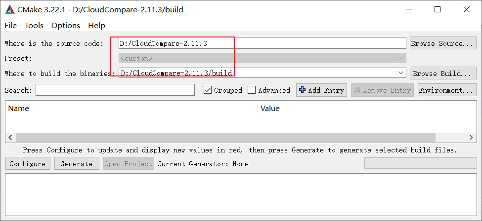 CloudCompare2.11.3+VS2019+QT5.15+cmake配置_使用 cmake 配置 cloudcompare 构建过程。在 cmake 中,您需要指定正确的 q-CSDN博客