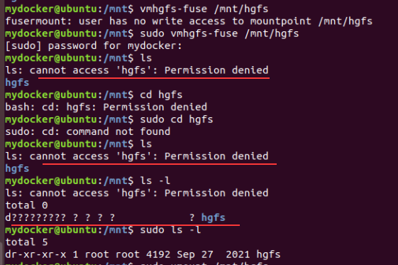 VMware ubuntu系统共享windows文件夹出现permission denied权限问题_通过sudo vmhgfs创建shared共享后bash: cd: shared ...