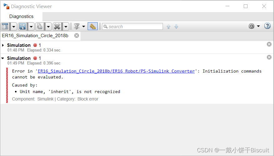 MATLAB2018b仿真时出错Initialization commands cannot be evaluated.Unit name, ‘inherit‘, is not ...