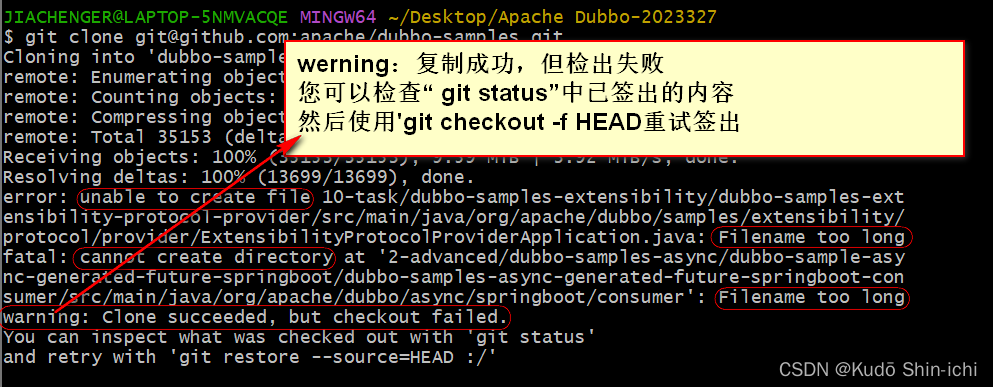 warning Clone succeeded but checkout failed_warning: clone succeeded, but checkout failed.-CSDN博客
