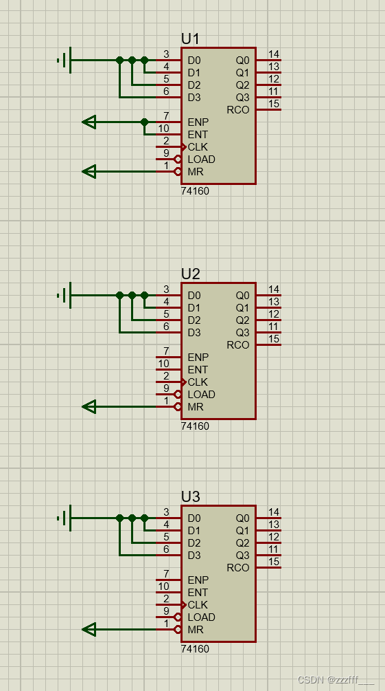 Proteus——用3片74160接成一个129进制的计数器_proteus计数器-CSDN博客