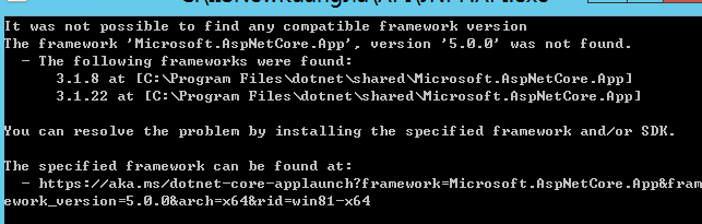 500.31 occurs when .net Core deploys IIS, and the execution exe crashes ...