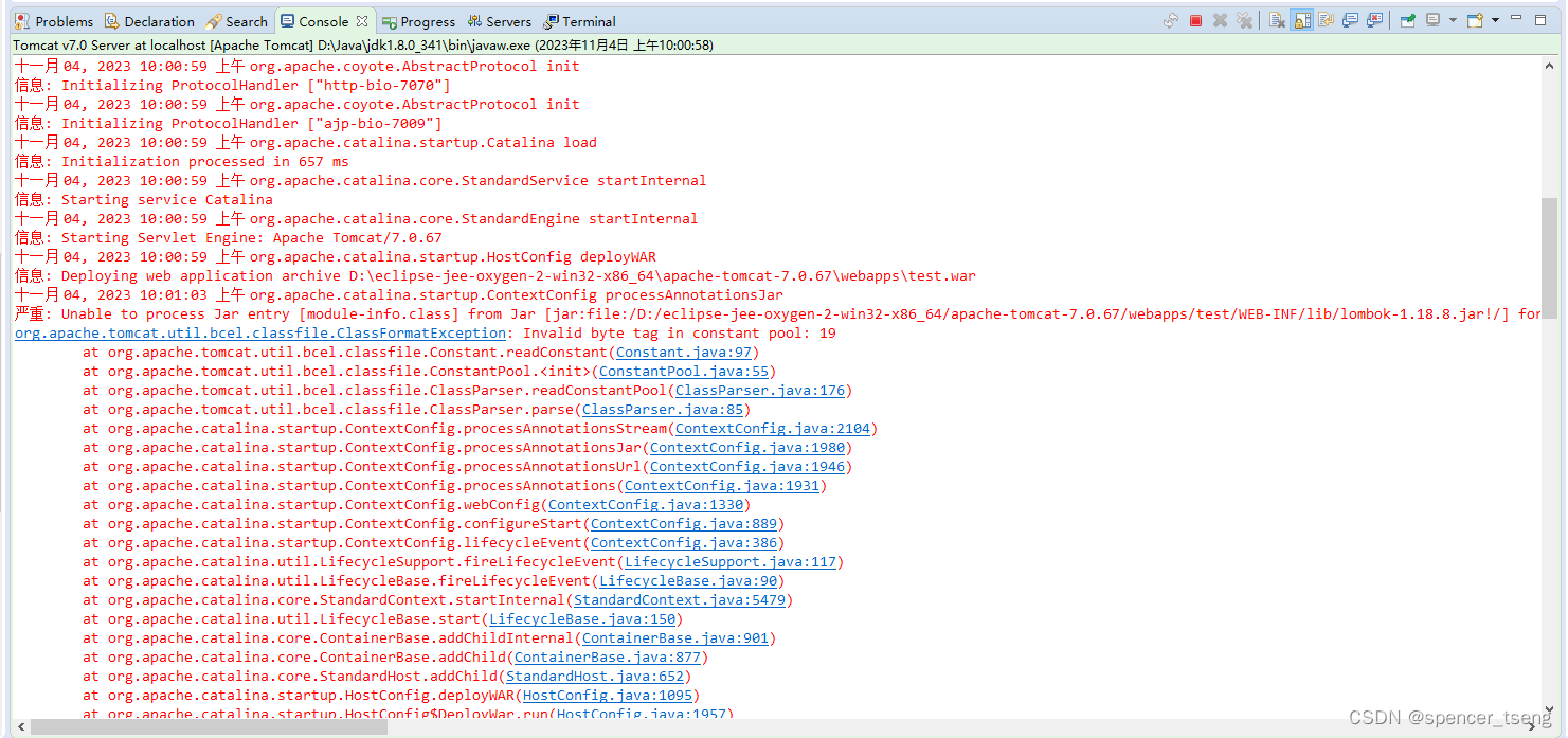org.apache.tomcat.util.bcel.classfile.ClassFormatException: Invalid byte tag in constant pool ...