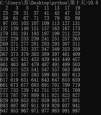 python显示在2到1000之内素数,包括2和1000,每行8个_显示在2和1000之间且包括2和1000的素数,每行显示10个素数。-CSDN博客