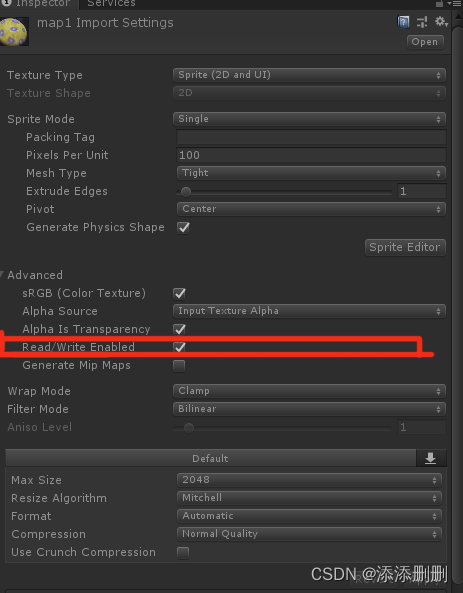 Texture ‘XXX‘ is not readable, the memory can not be accessed form scripts, You can make the ...