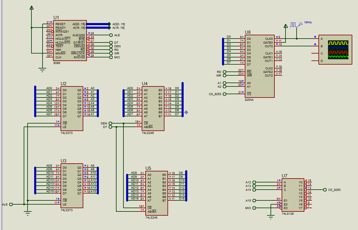 [Proteus Simulation 8086] Timer 8253 Generate Waveform Generator - Programmer Sought
