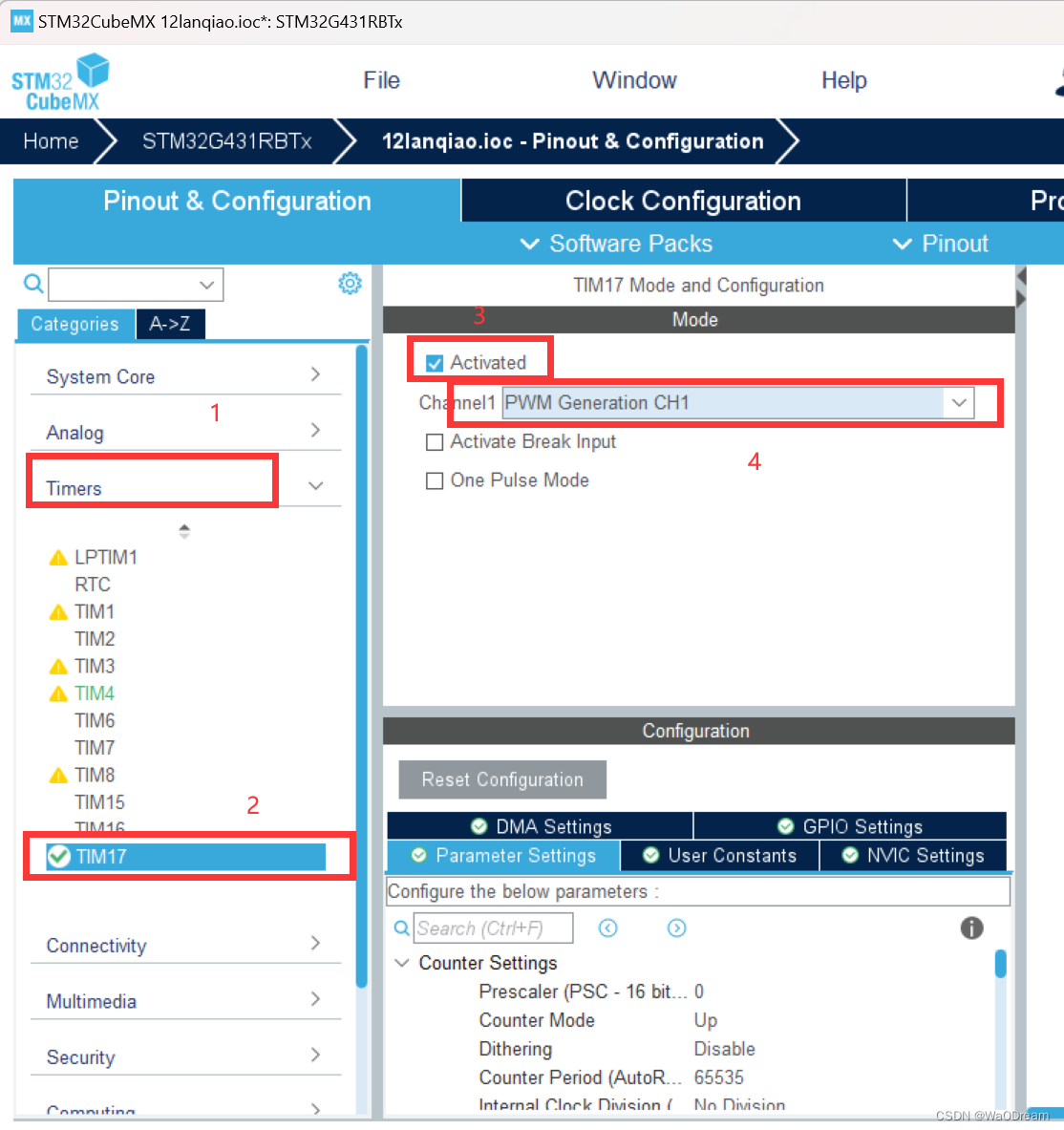 【蓝桥杯嵌入式学习G431】模块四：PWM_蓝桥杯通过 pa7 引脚 输出脉冲信号, 输出信号频率按照频率参数和占空比输出模式-CSDN博客